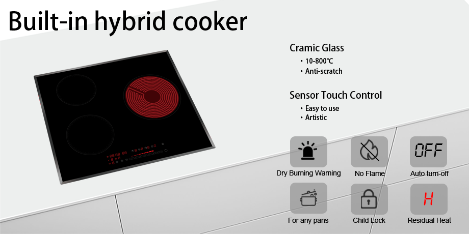 24 inch 240V 3 Burner Built-in Hybrid Induction Hobs with WIFI control ...