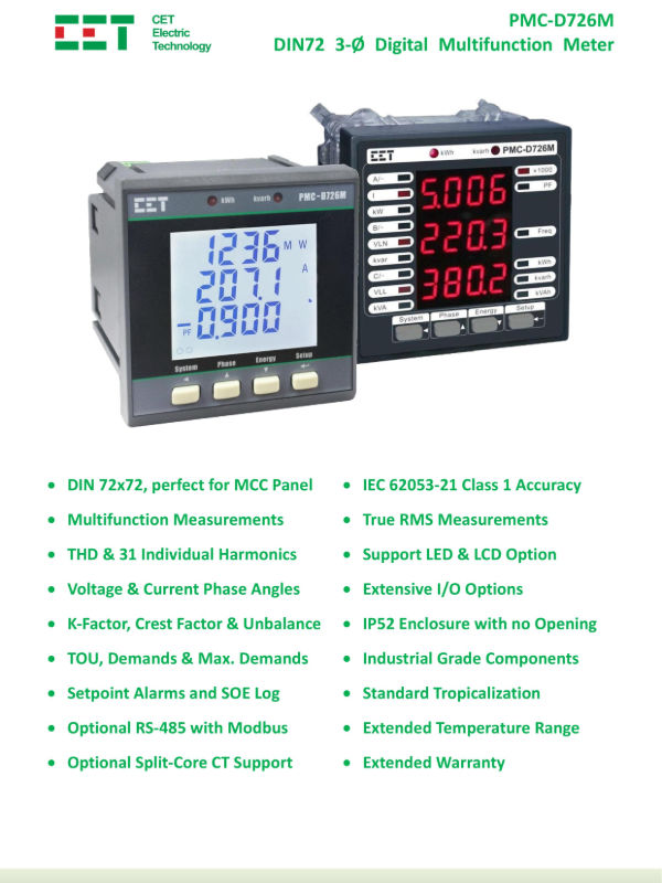 China CET Manufacturer Low-Cost SOE Log 3 Phase DIN RS485 Digital Multi ...