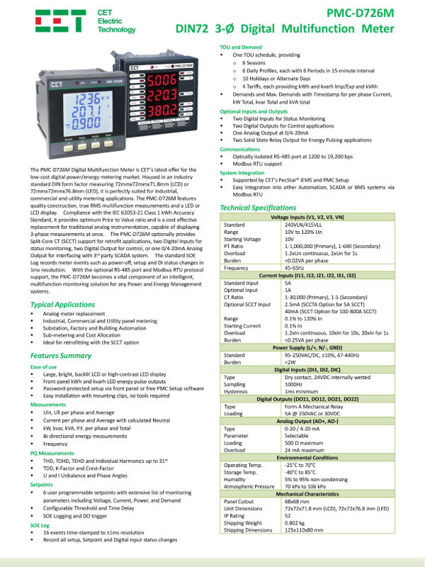 China CET Manufacturer Low-Cost SOE Log 3 Phase DIN RS485 Digital Multi ...