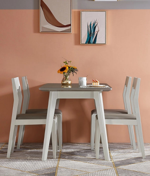 QuanU smart MDF veneer dining table with tempered glass top, dining ...