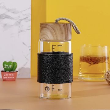 China 12OZ Pyrex Glass Water Bottle with Leather Sleeve, Custom Sports ...