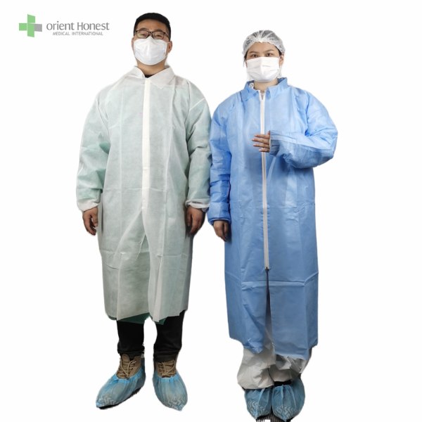 Nonwoven PP/SMS/SMMS Lab Coat, with knitted collar and cuffs gown ...