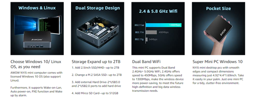 China New Mini PC Core i5 8GB RAM Intel Core i5-5257u Windows 10 Pro ...
