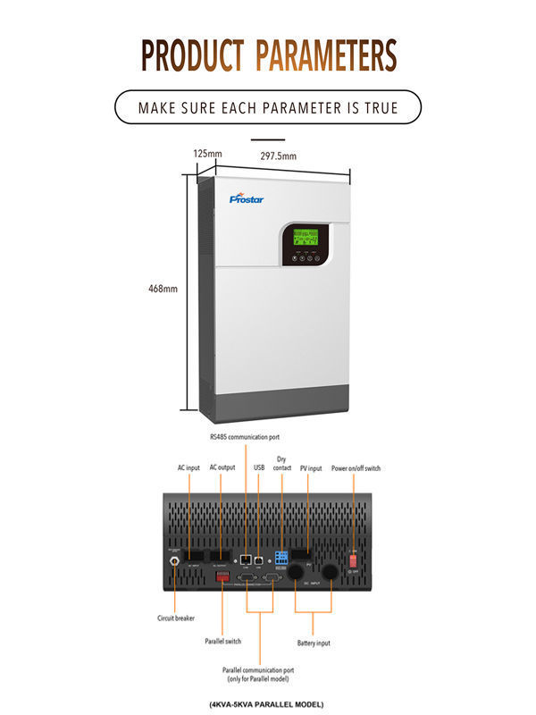 5000W/5KW 48VDC On/Off Solar System Solar Grid Tie Inverter Hybrid Bi-directional Solar ...