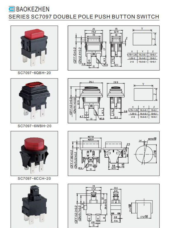 SC7097 double pole with lock push button switch on off switch push for ...