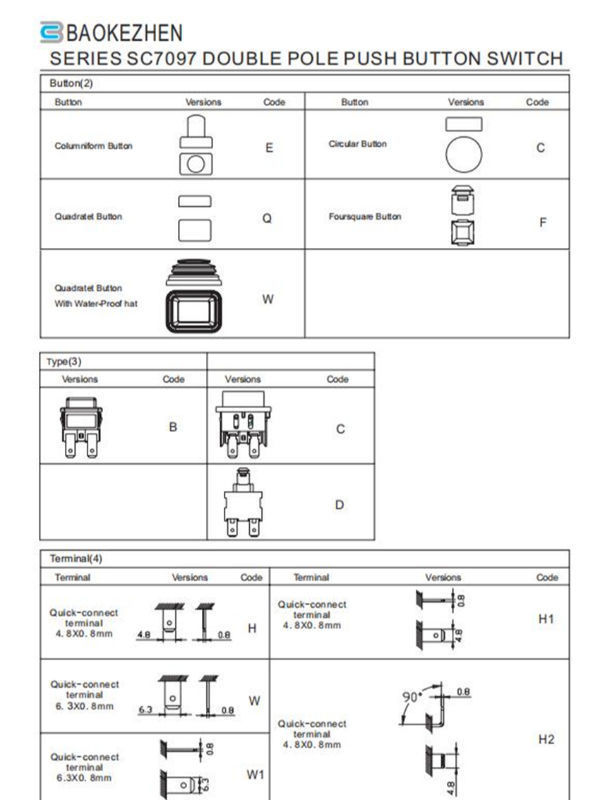 SC7097 double pole with lock push button switch on off switch push for ...