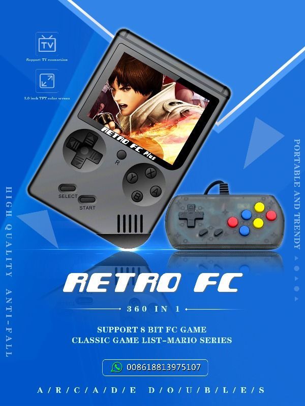 Retro FC 3 Inch TFT Screen Handheld Game Player Support TV Output 360 ...