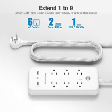 China Power Strip Surge Protector 30W Type C 2 USB A & 6 AC Outlets 5ft ...
