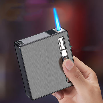 China Cigarette case butane lighter jet blue flame torch practical ...