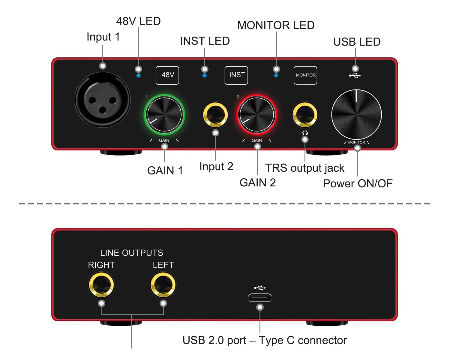 China Support 48V phantom power Microphone 2-IN, 2-OUT USB Audio ...