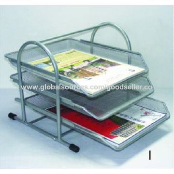 China Metal office desk storage metal mesh three-layer file basket Book ...