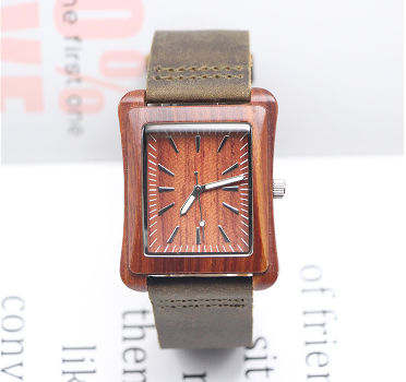 China Custom male square japan quartz wood watch with leather band for ...