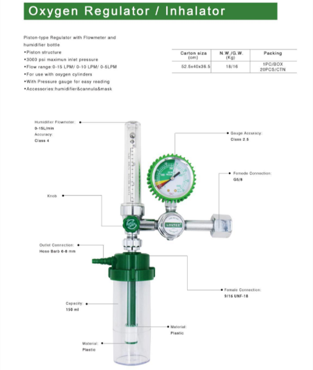 China CE FDA Medical Oxygen Cylinder Regulator With Flow Meter on ...