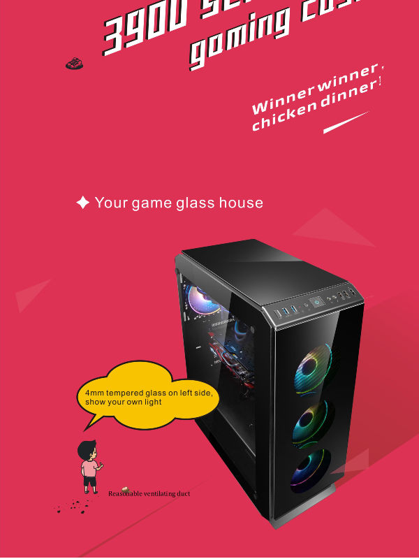 China SAMA 3903 high-end gaming computer case pc cabinet with tempered ...