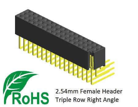 2.54mm 0.1'' Pitch Female Header, Triple Row, Right Angle pin connector ...