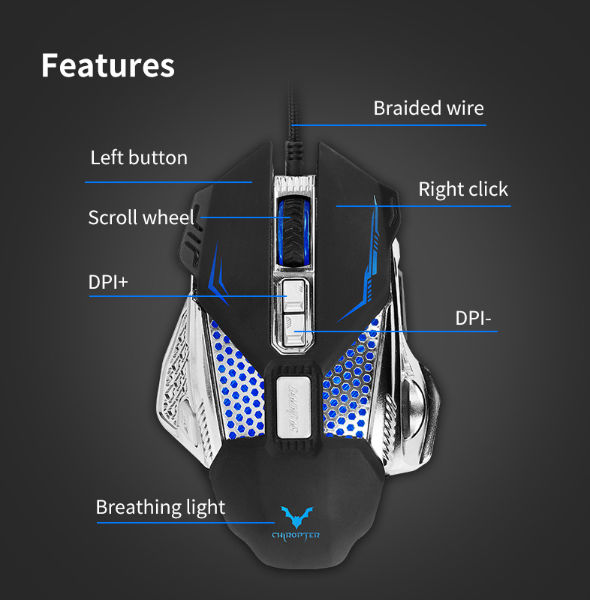 China 2.4G Gaming Mouse Optical Mouse Metal Mouse with 8 Keys LED Light ...