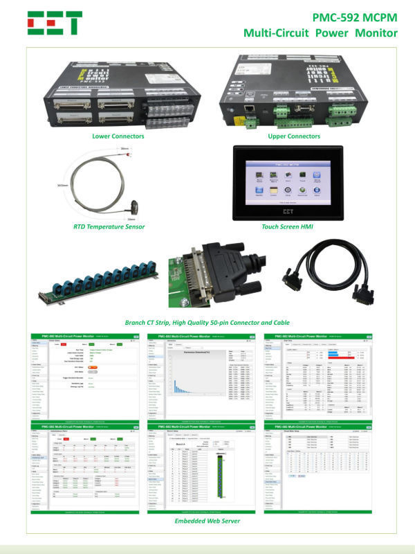 China CET Most Advanced 2-Main/84-Branch Multi-Circuit AC Power Monitor For Data Center & PV ...