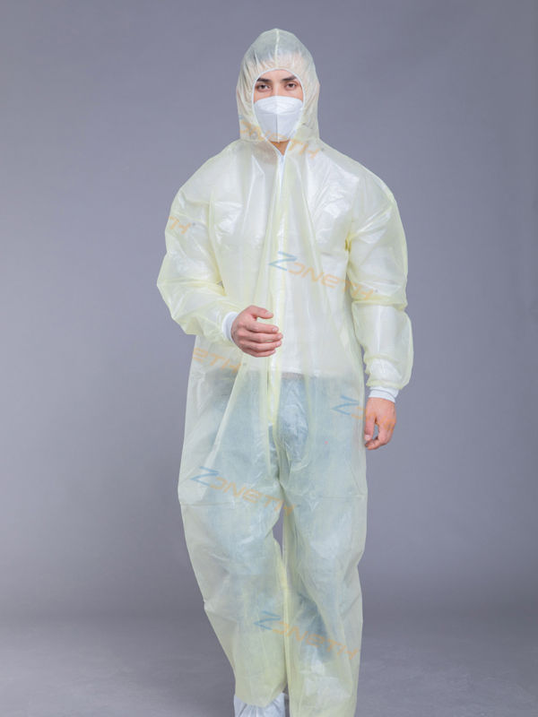 China 37GSM Hooded Disposable Isolation Coverall Protective Suit Yellow ...
