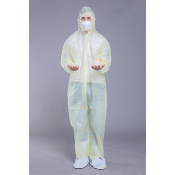 China 37GSM Hooded Disposable Isolation Coverall Protective Suit Yellow ...
