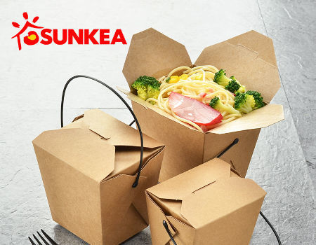 Kraft food pails,Custom 26 oz paper square food pail noodle box design ...