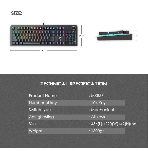 China New Mechanical Gaming Keyboard MK853 with RGB Lighting and Volume ...
