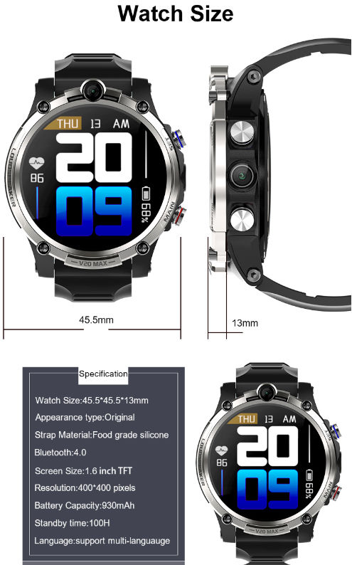 V20 4G business sports smart watch with 2G+64G dual camera and wifi GPS ...