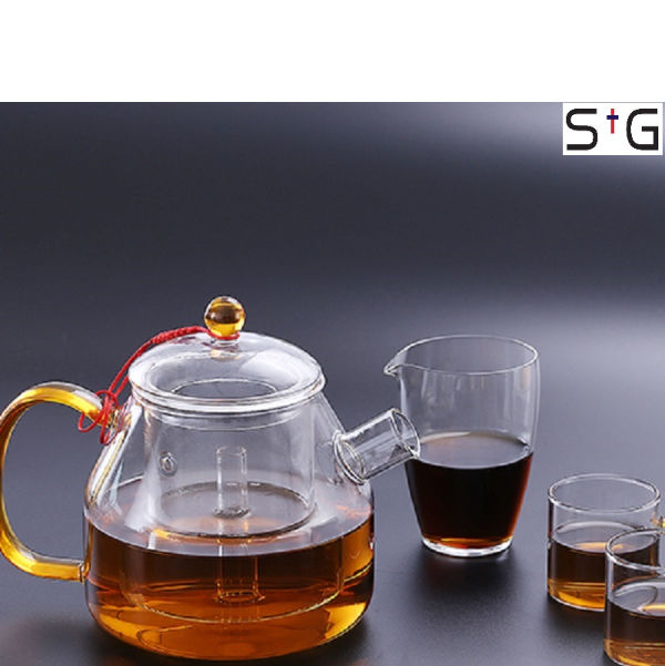 Wholesale Hand blown glass pots crystal clear glass teapot with gold ...