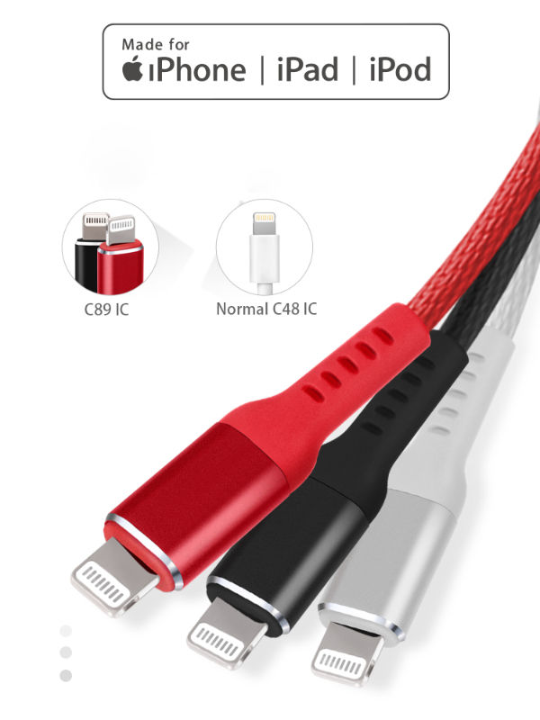 China Fabric Nylon C89 Apple MFi Certified Lightning to USB A cable 2 ...