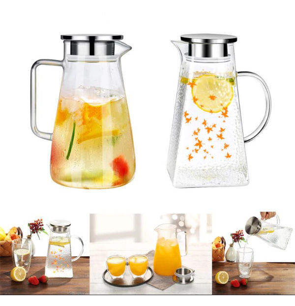 Glass Pitcher Hot/Cold Water Jug Juice Beverage Carafe and Cup Premium ...