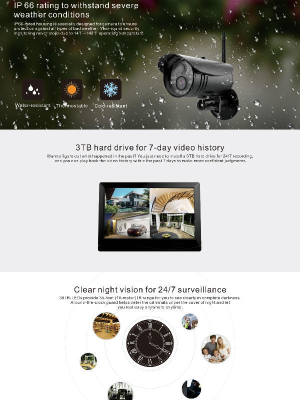 China 2mp wireless CCTV CMOS bullet camera with 10.1" LCD Display on ...