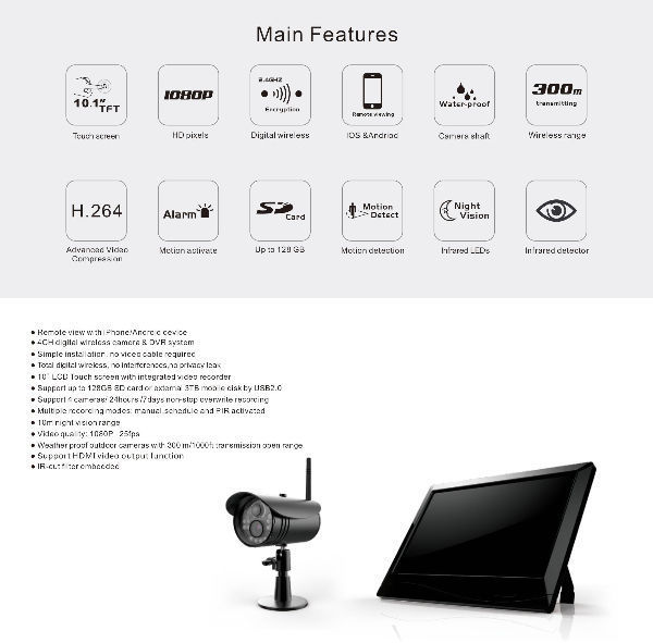 China 2mp wireless CCTV CMOS bullet camera with 10.1" LCD Display on ...