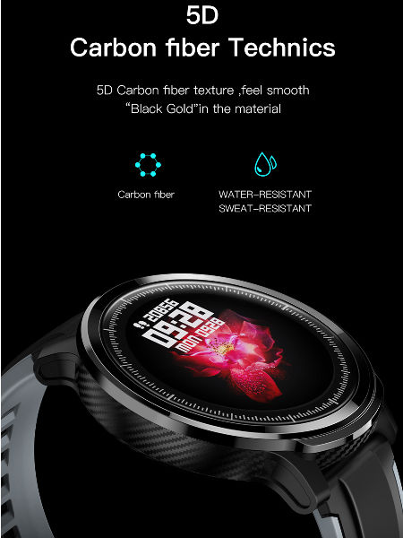 SN80 3D UI BT5.0 1.3' smartwatch fiber carbon back case IP68 waterproof ...