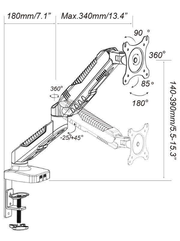 China V-Mounts Height Adjustable Single Monitor Gas Spring Monitor Desk ...