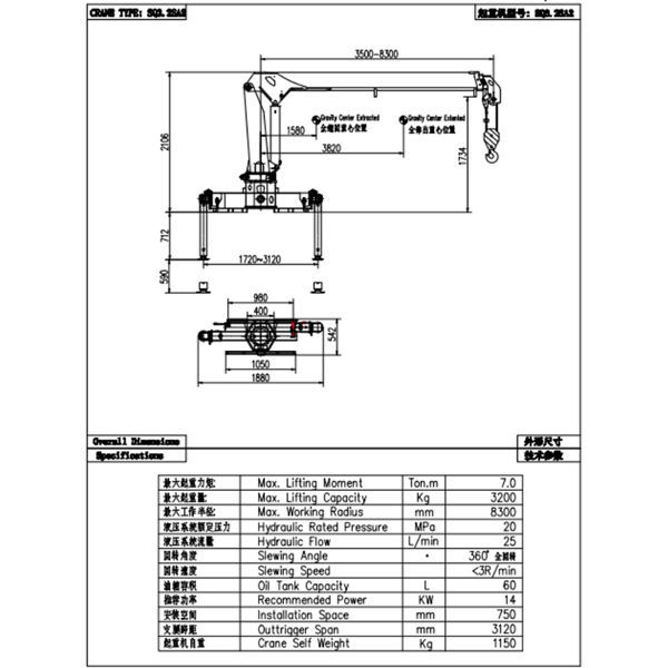 China Hydraulic mobile 3 ton straight arm truck mounted crane sizes on ...