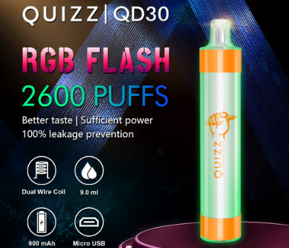 China Quizz Disposable Vape with 2600 Puffs 9.0ml Pre-Fill E-Juice RGB ...