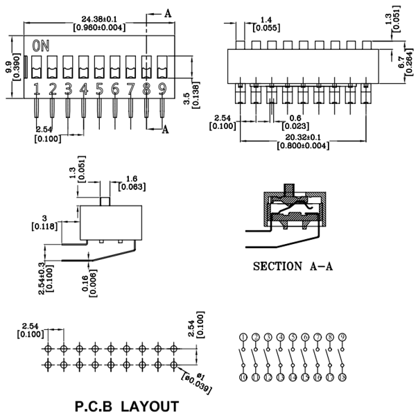 China Dip switch, right angle switch piano vertical mount 9 position on ...