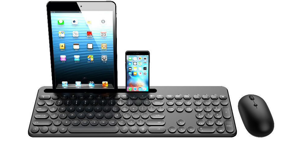 Bluetooth wireless keyboard and mouse combo, full-size keyboard with ...