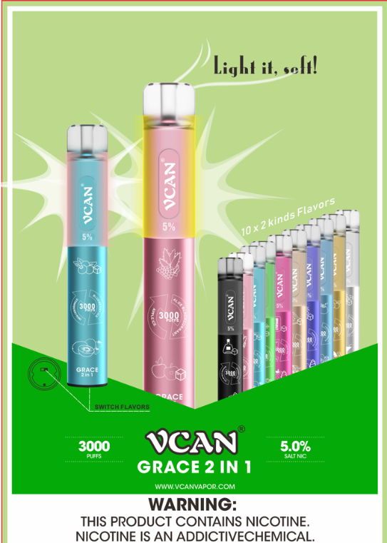 E-Cigarette Wholesale VCAN Grace 3000 Puffs 2-in-1 Disposable Vape Pen ...
