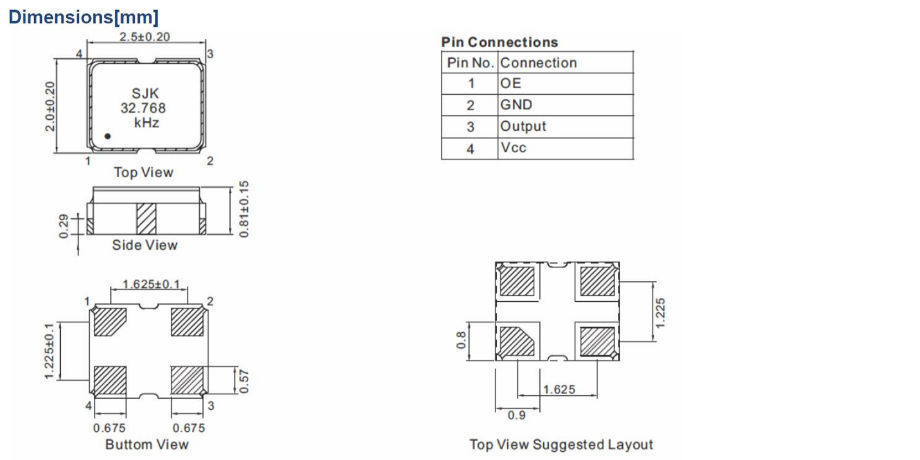 China SJK SMD 2520 RTC Oscillator with 32.768kHz CMOS Output 1.8V 2.8V 3.3V Crystal oscillator ...