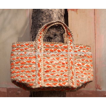 India Handcrafted with colorful braided chindi fabrics and jute bag. on ...