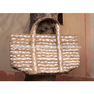 India Handcrafted with colorful braided chindi fabrics and jute bag. on ...