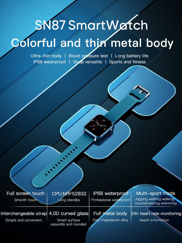 SN87 BT5.0 1.3' smartwatch Alloy body IML back case IP68 waterproof ...