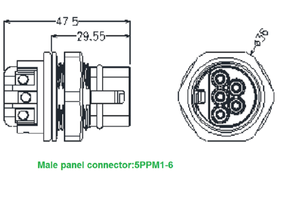 China IP67 AC 5C Connector Max.40A(6sqmm) rated current cable cross ...
