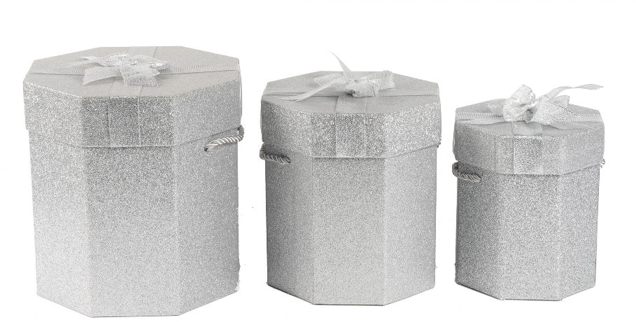 China Octagon flower box set with silk bowknot and handle,glitter paper ...