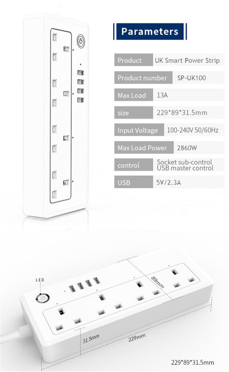 China Smart Tuya Wifi UK Type Power Socket Strip Power Socket Extension ...