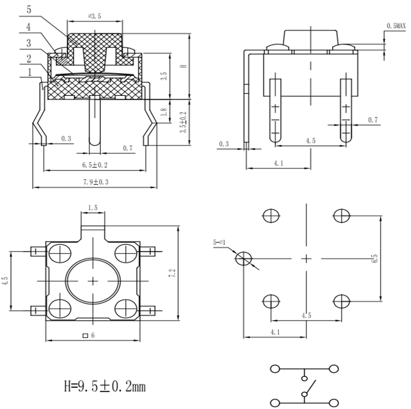 China Tact switch, top push dip switch with ground terminal on Global ...