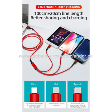 China China USB 2.0 cable 3 in 1 phones cables Type-C power charging ...