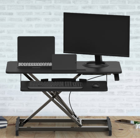 Sit stand desktop office height-adjustable standing desk, laptop and ...