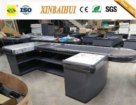 China Supermarket cash counter checkout counter with belt cashier ...