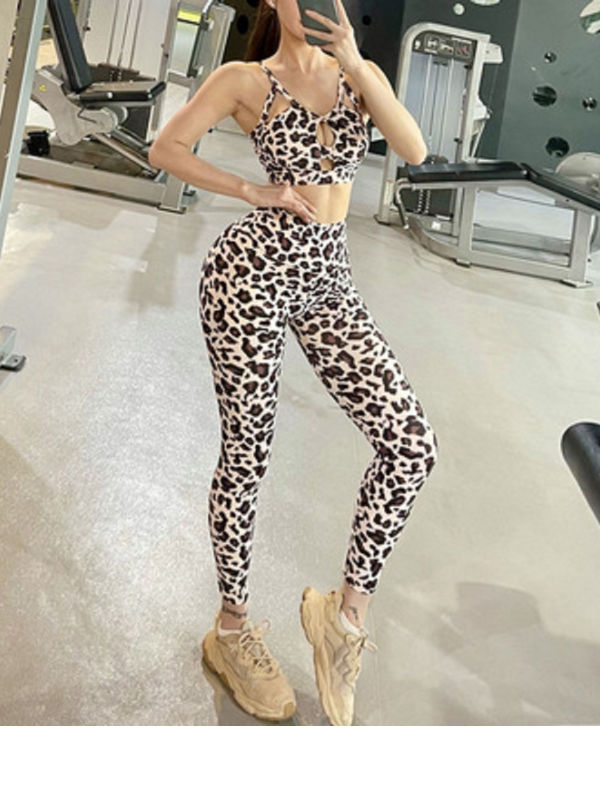 China Leopard print gym set seamless 2 pcs set women outfits Sportswear ...